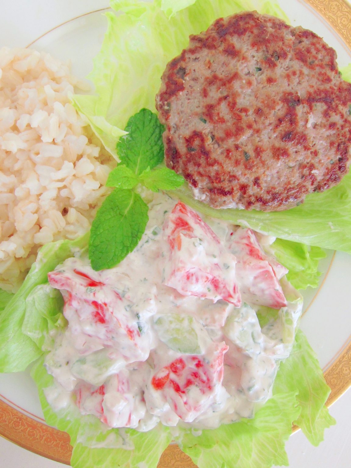 Open-Faced Gyro Lettuce Burger With Raita – Dolly’s Kettle
